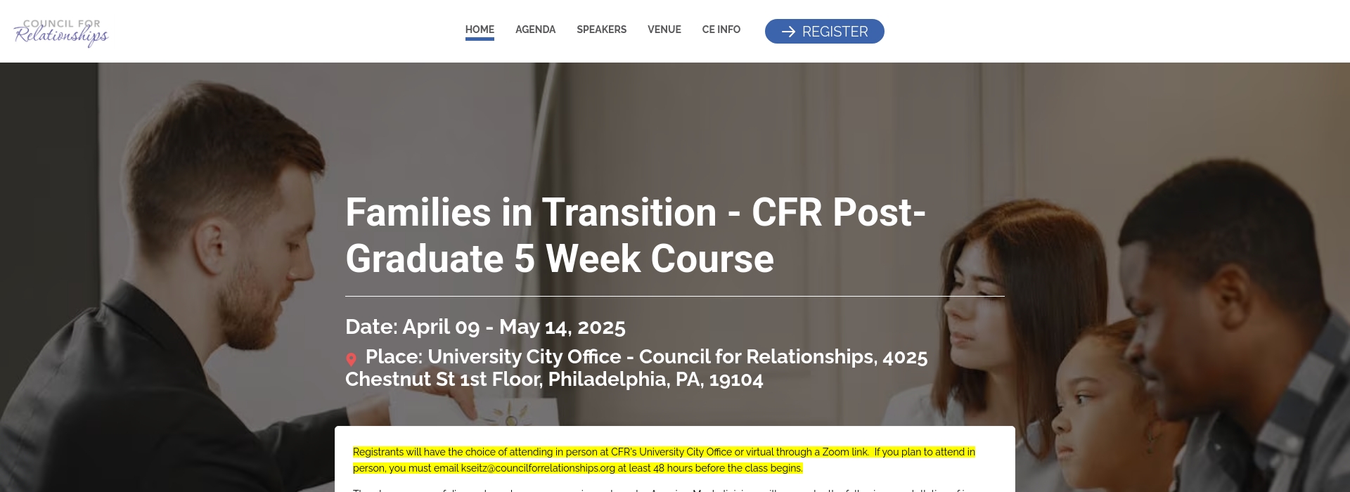 Families in Transition - CFR Post-Graduate 5 Week Course
